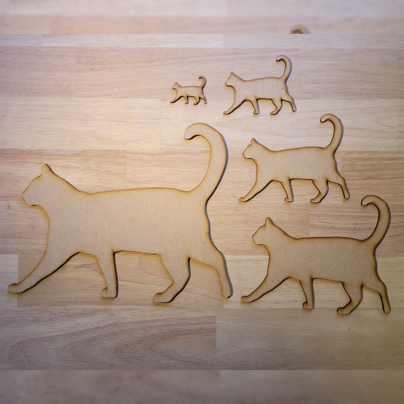 Large Wooden Cat Walking Shapes MDF 5-60cm 3mm Thick Sign Craft Laser